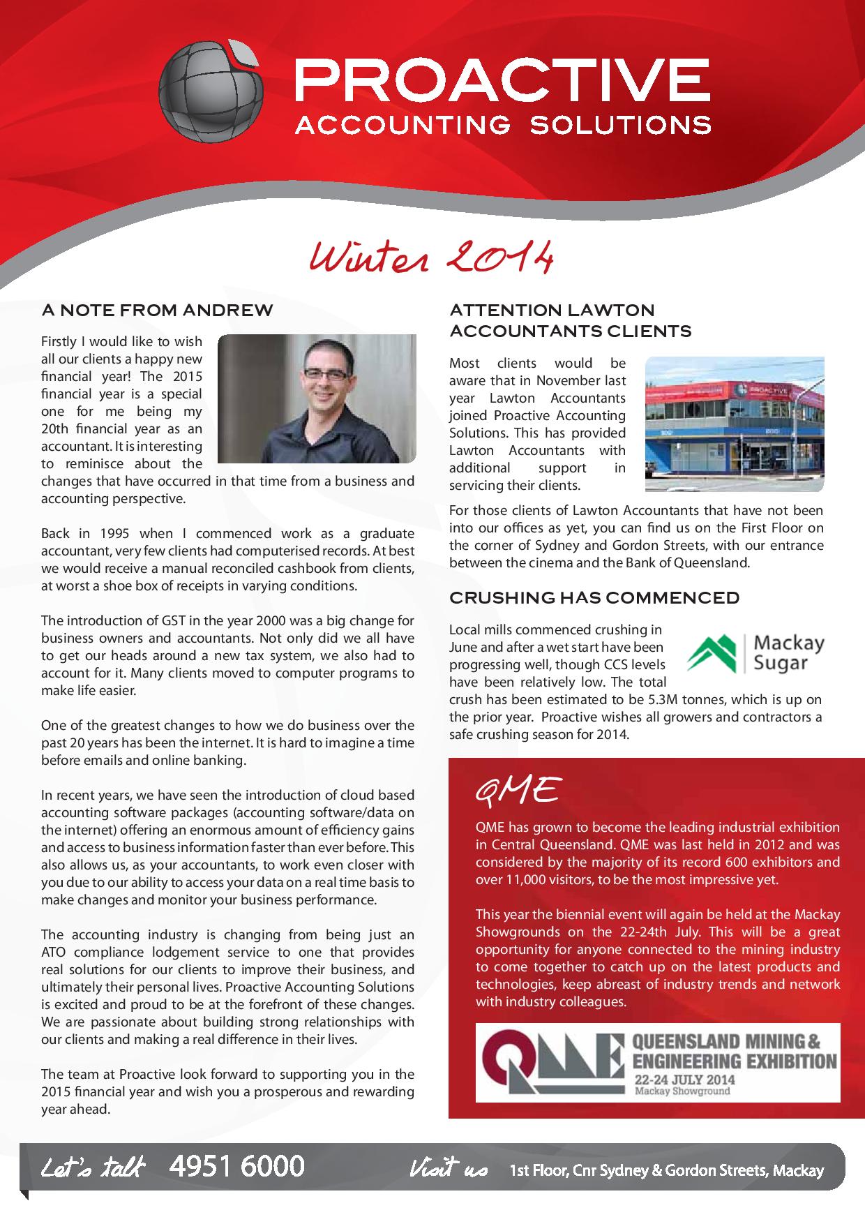 Winter Newsletter 2014 - Proactive Accounting Solutions Mackay